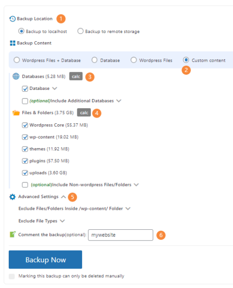 Manual Backup - WPvivid